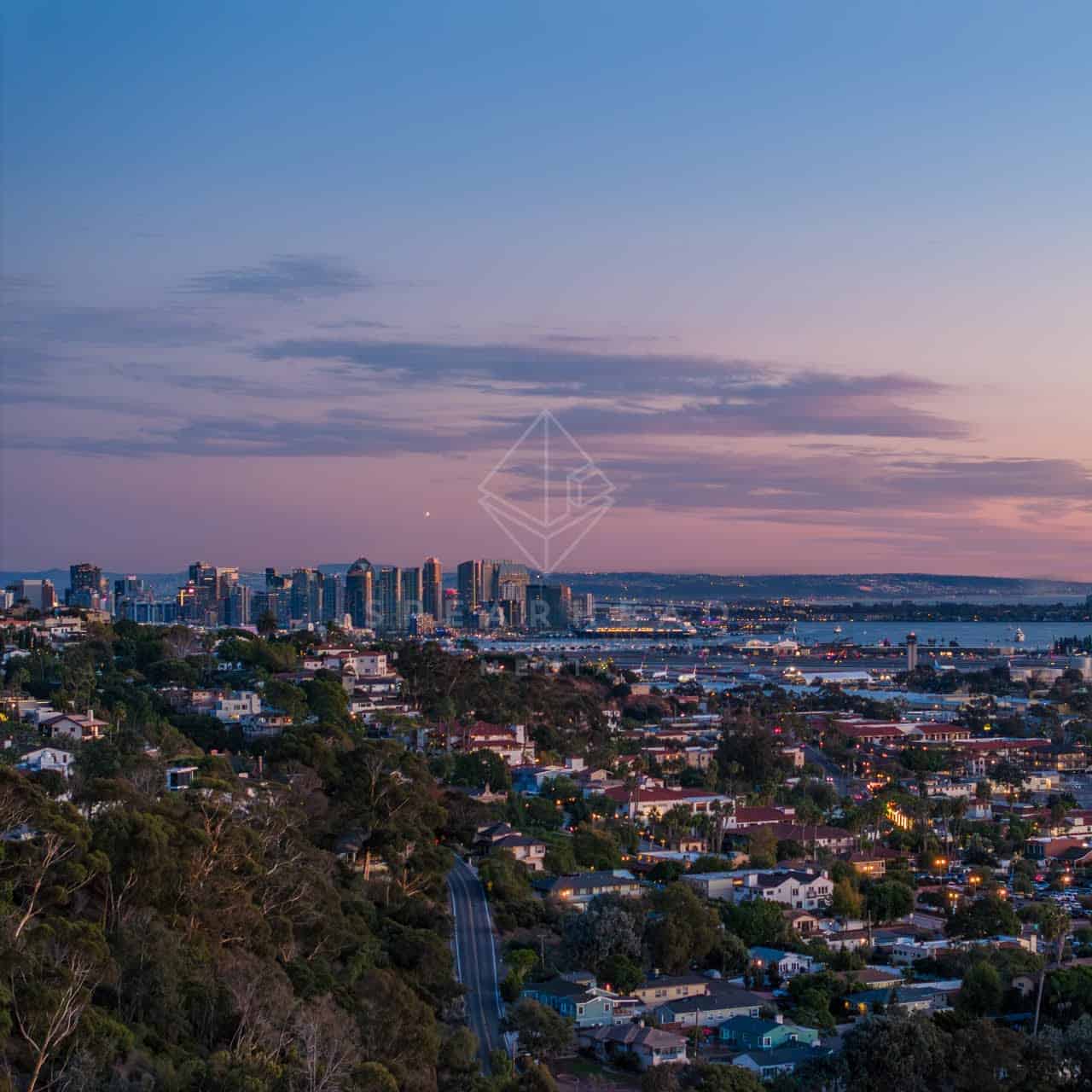 A view of the Downtown San Diego Skyline over Mission Hills during ...