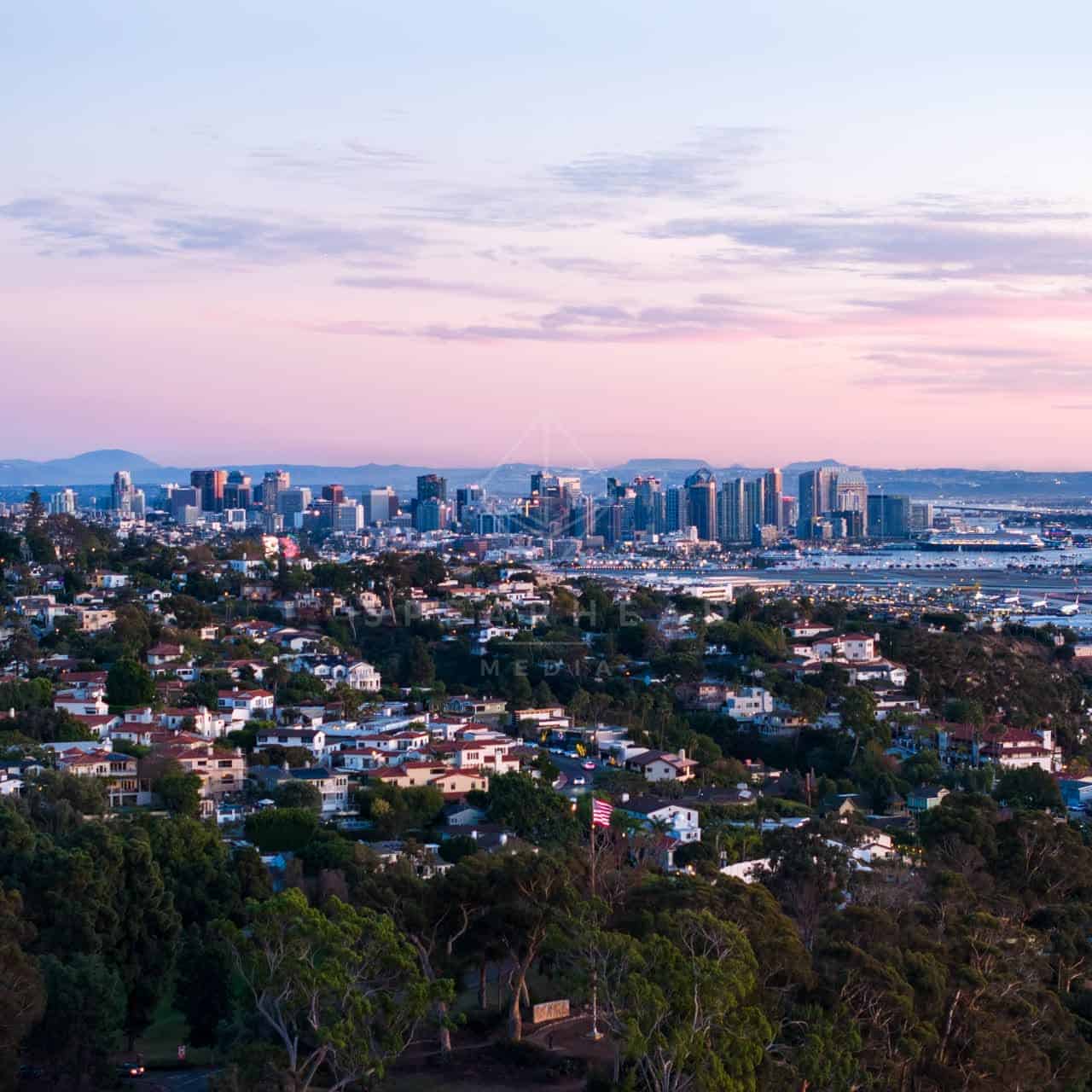 A view of the Downtown San Diego Skyline over Mission Hills during ...